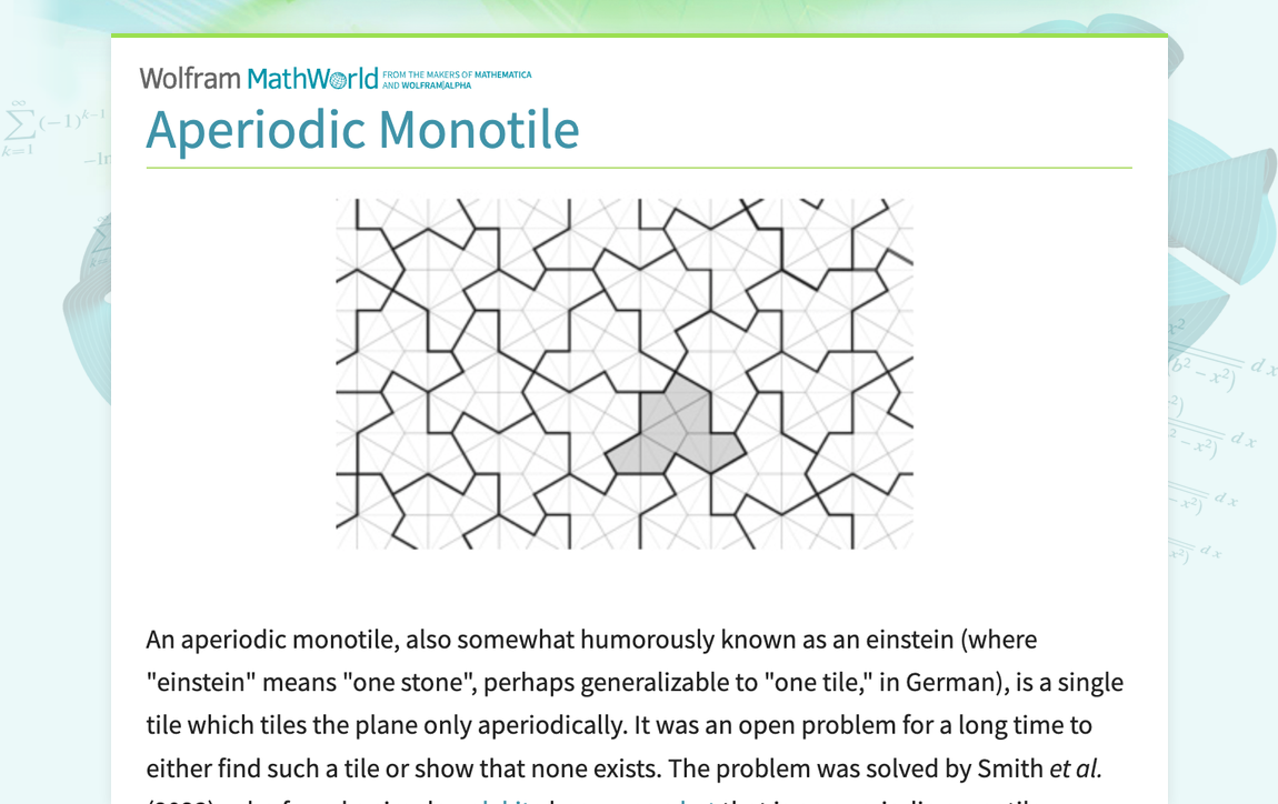 Aperiodic Monotile -- from Wolfram MathWorld
