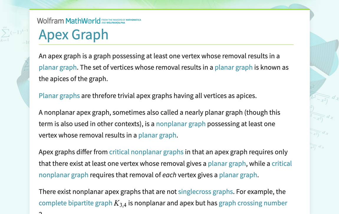 Apex Graph From Wolfram Mathworld