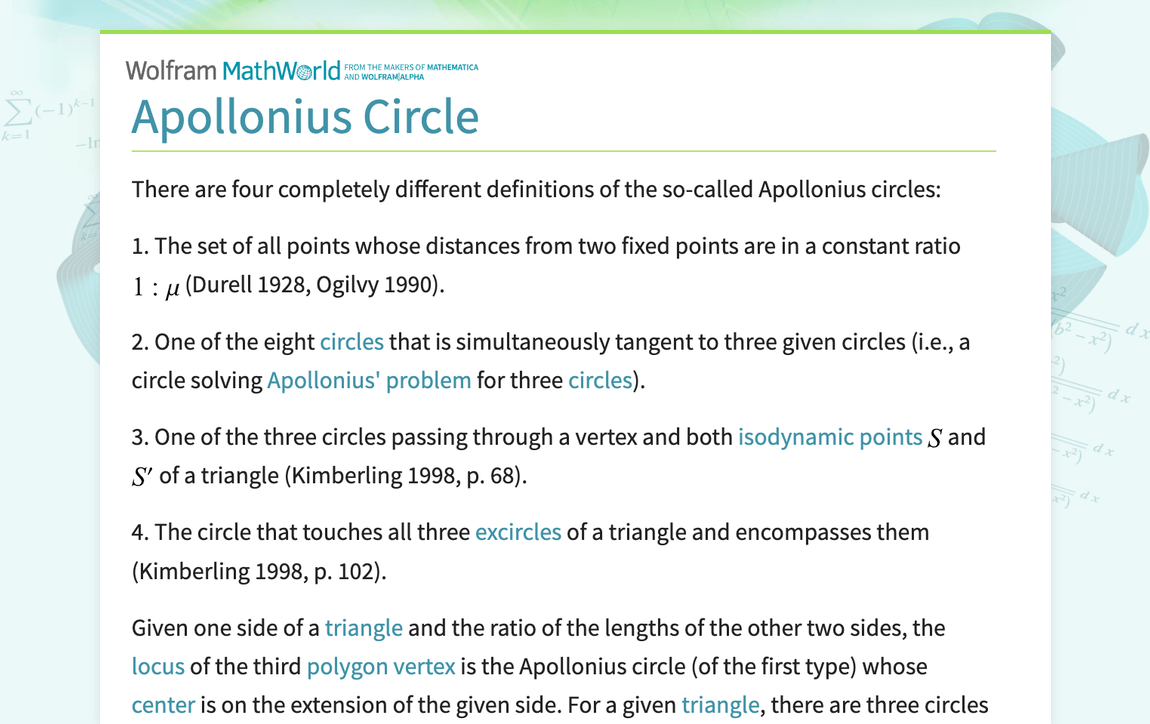 Apollonius Circle -- from Wolfram MathWorld
