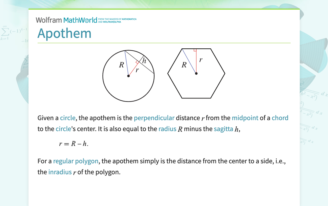 Apothem -- from Wolfram MathWorld