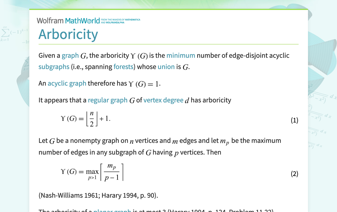 Arboricity -- from Wolfram MathWorld