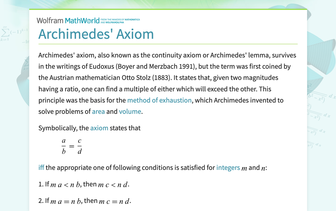 Archimedes' Axiom -- from Wolfram MathWorld