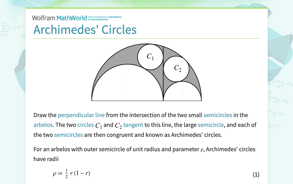 Archimedes' Circles -- from Wolfram MathWorld