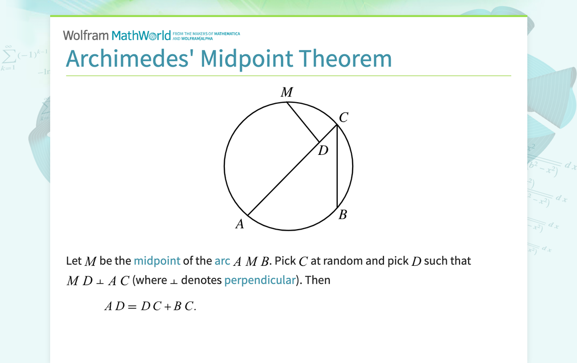 Archimedes' Midpoint Theorem -- from Wolfram MathWorld