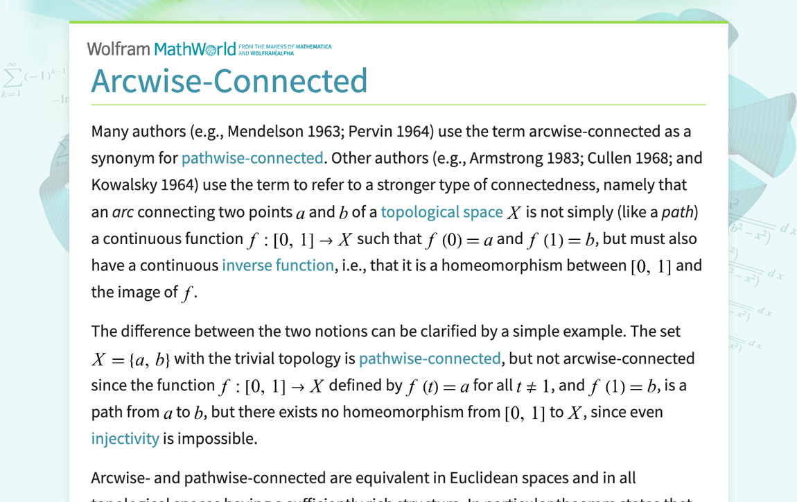 Arcwise-Connected -- from Wolfram MathWorld