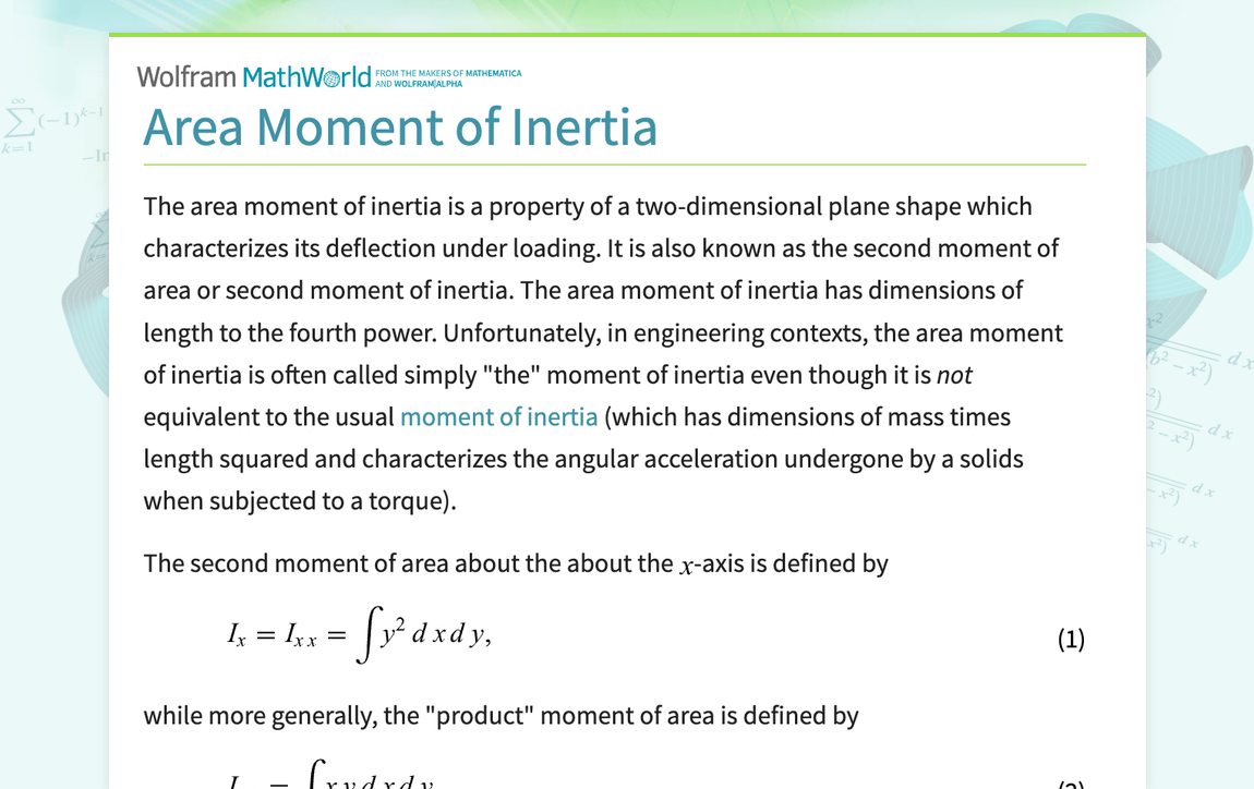 Area Moment of Inertia -- from Wolfram MathWorld