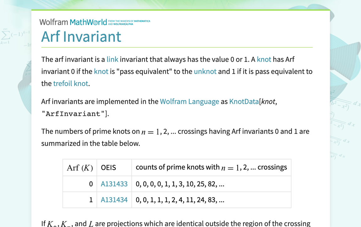 Arf Invariant -- from Wolfram MathWorld