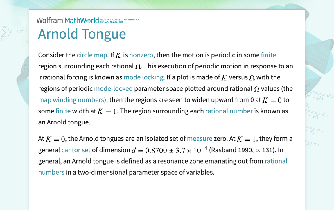 Arnold Tongue -- from Wolfram MathWorld