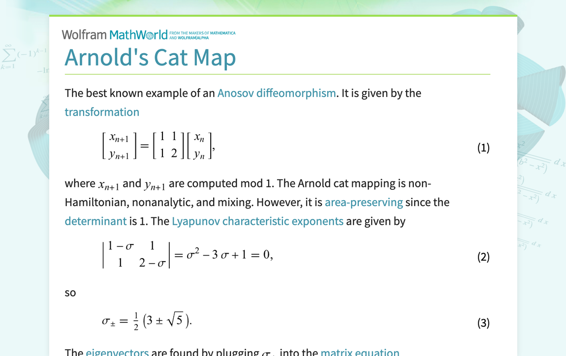 Arnold's Cat Map -- from Wolfram MathWorld