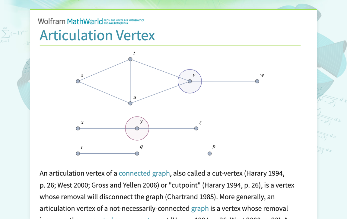 Articulation Vertex -- from Wolfram MathWorld