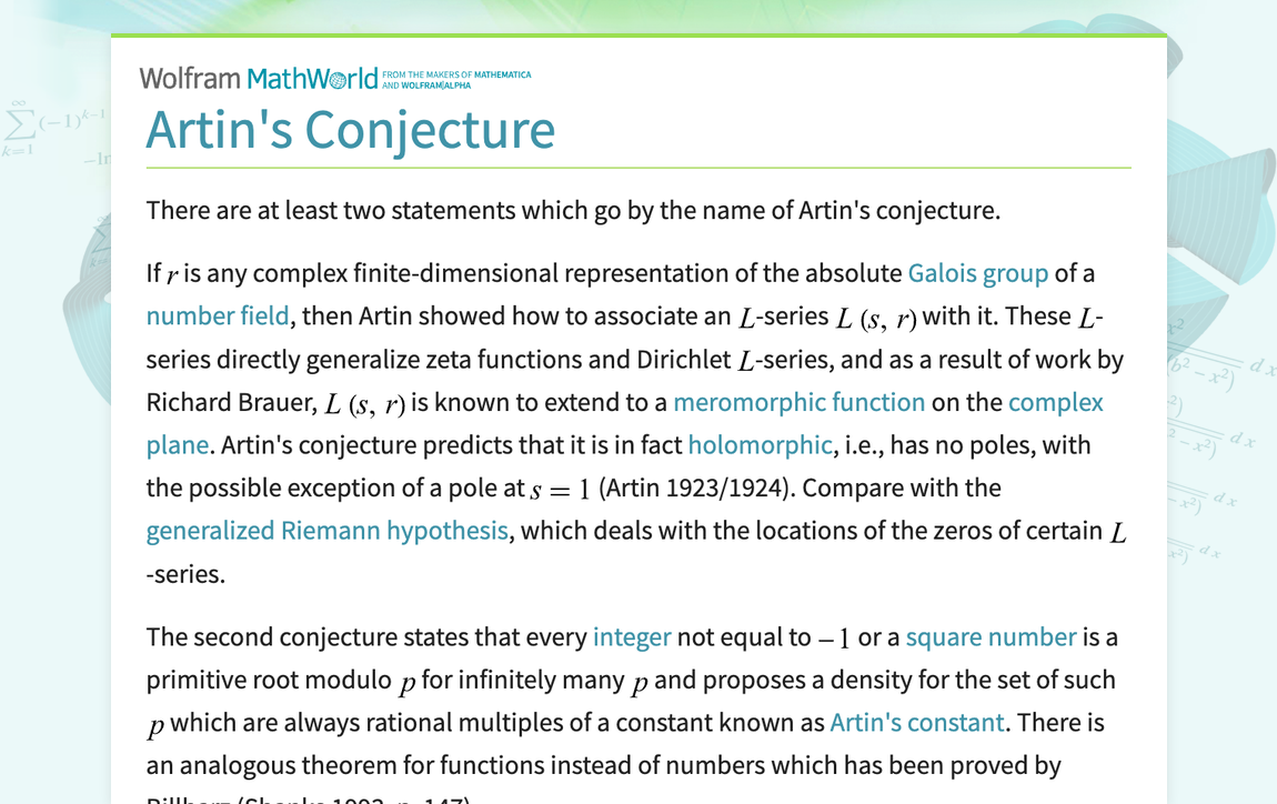 Artin's Conjecture -- from Wolfram MathWorld