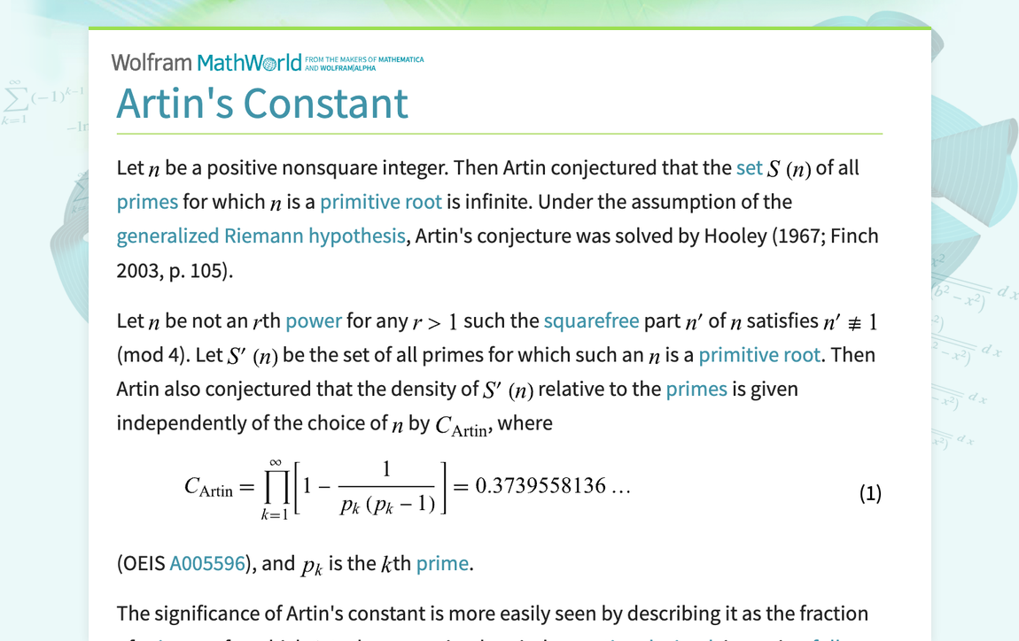 Artin's Constant -- from Wolfram MathWorld