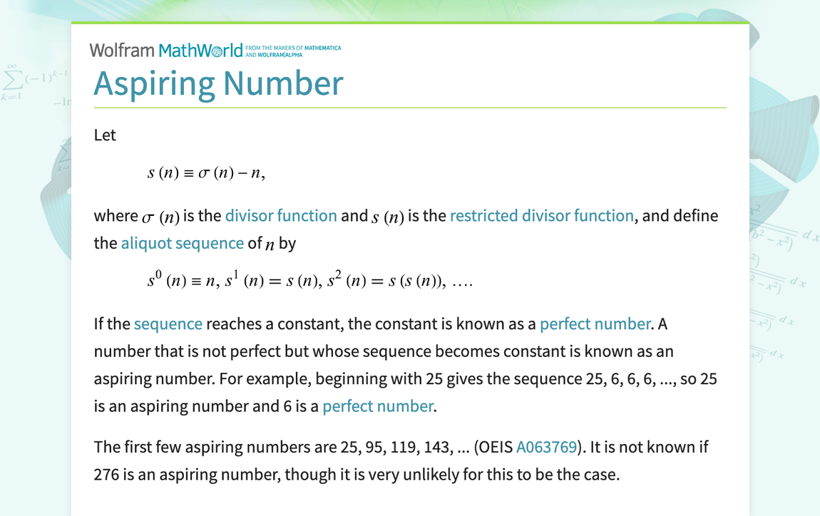 Aspiring Number -- from Wolfram MathWorld