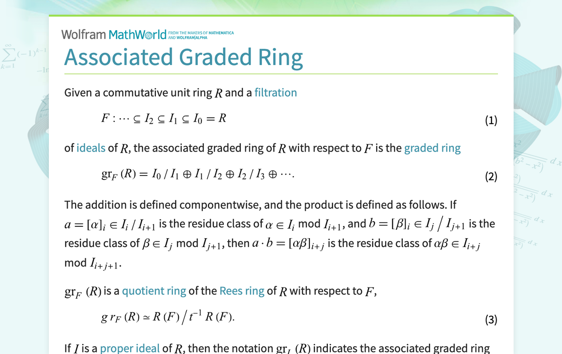 Associated Graded Ring -- from Wolfram MathWorld