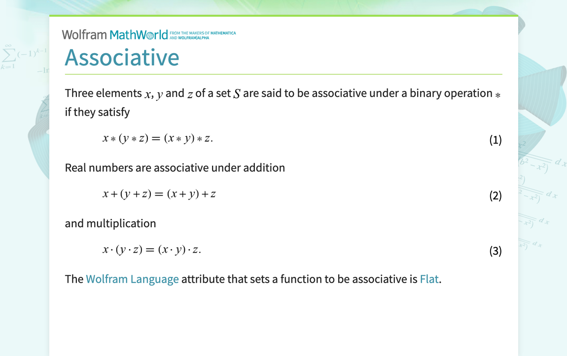 Associative -- from Wolfram MathWorld