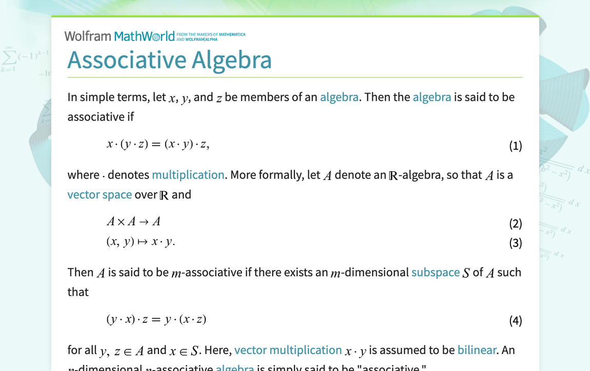 Associative Algebra -- from Wolfram MathWorld