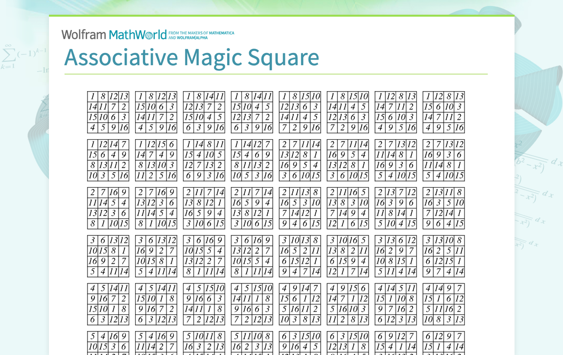 Associative Magic Square -- from Wolfram MathWorld