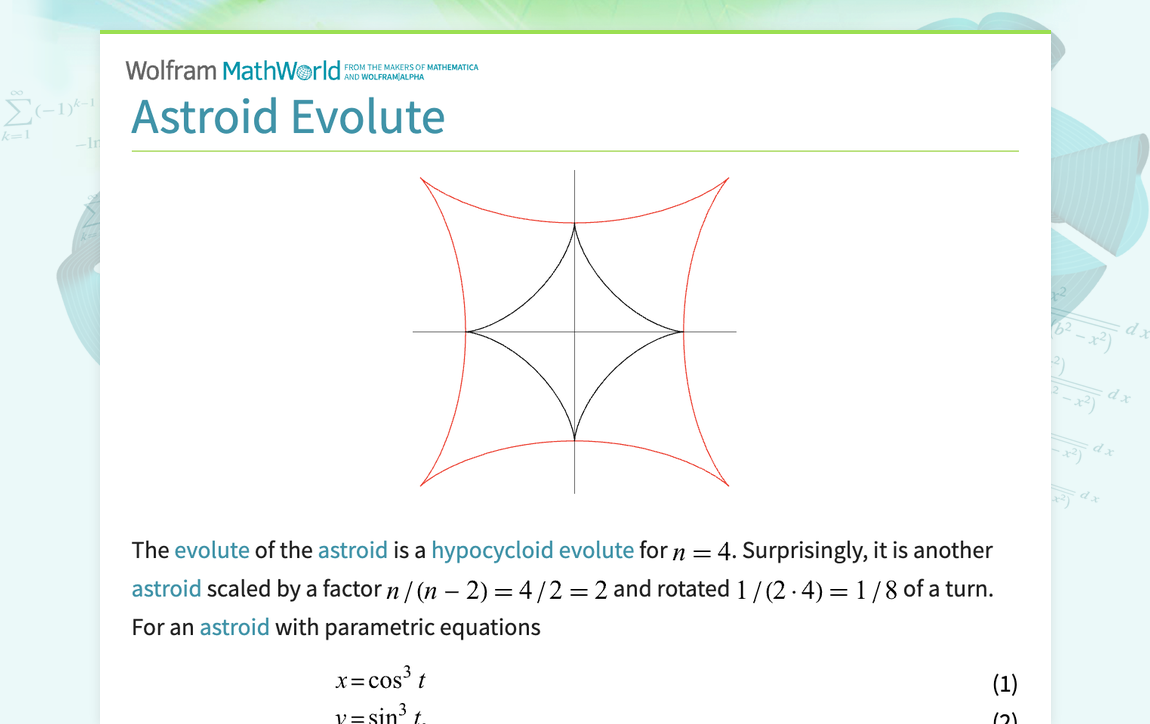 Astroid Evolute -- from Wolfram MathWorld