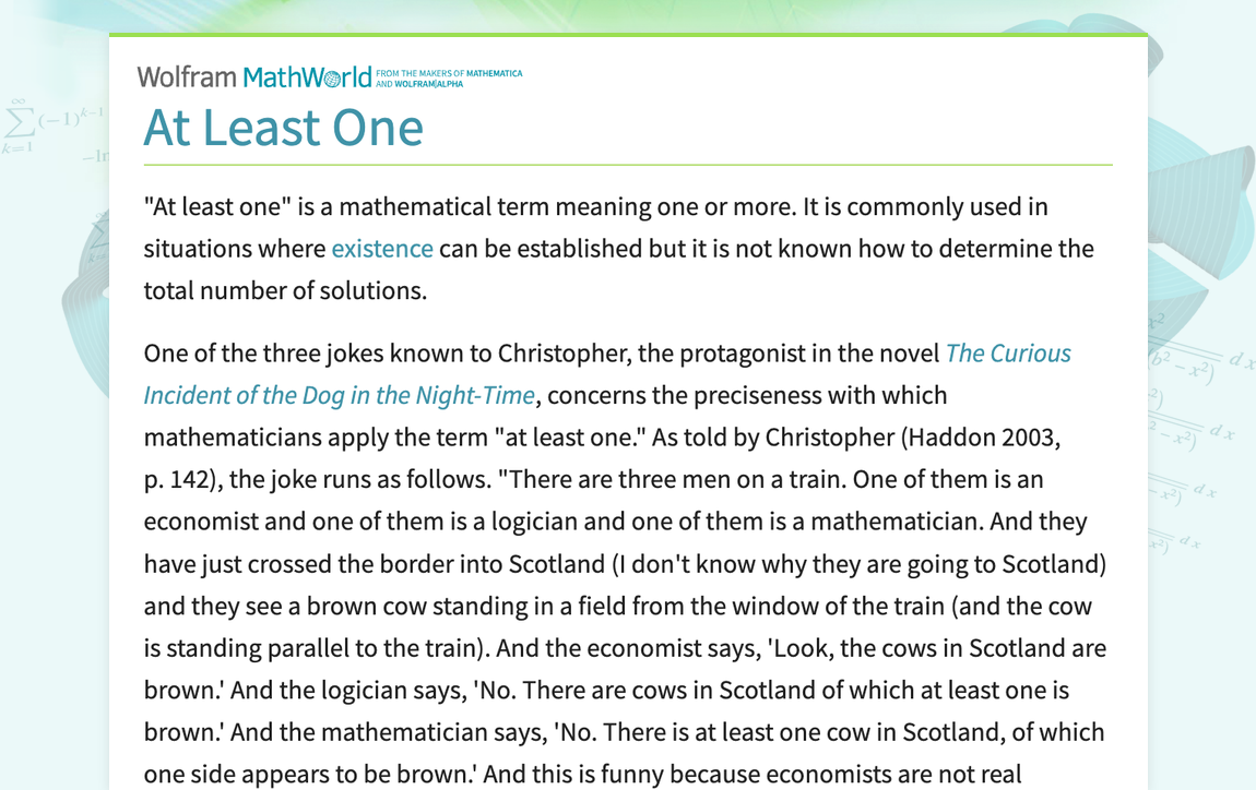 At Least One -- from Wolfram MathWorld