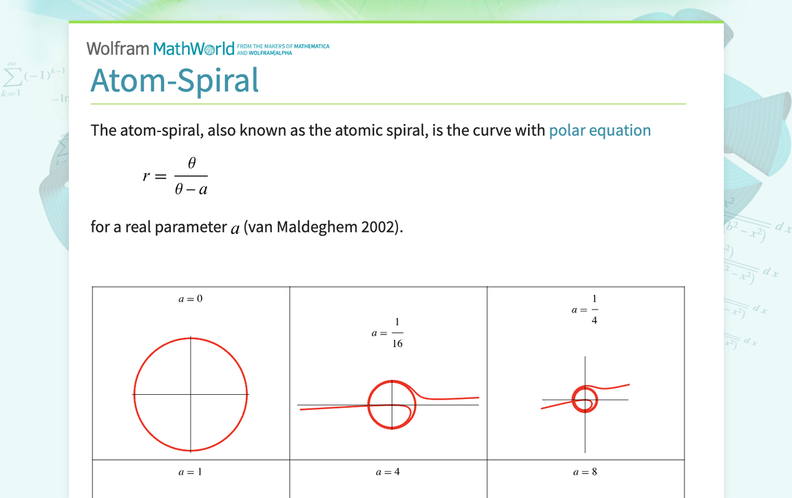Atom Spiral From Wolfram Mathworld 7275
