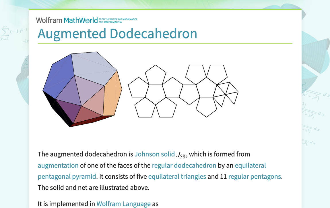Augmented Dodecahedron -- from Wolfram MathWorld Augmented Dodecahedron -- from Wolfram MathWorld