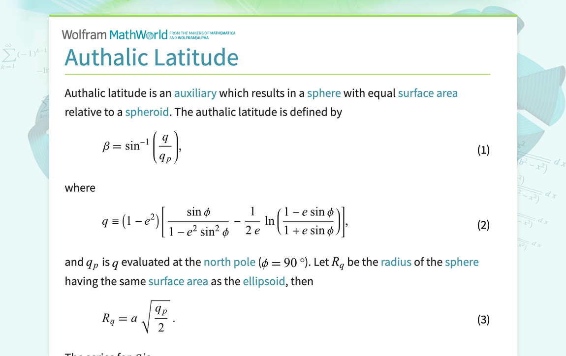 Authalic Latitude -- from Wolfram MathWorld
