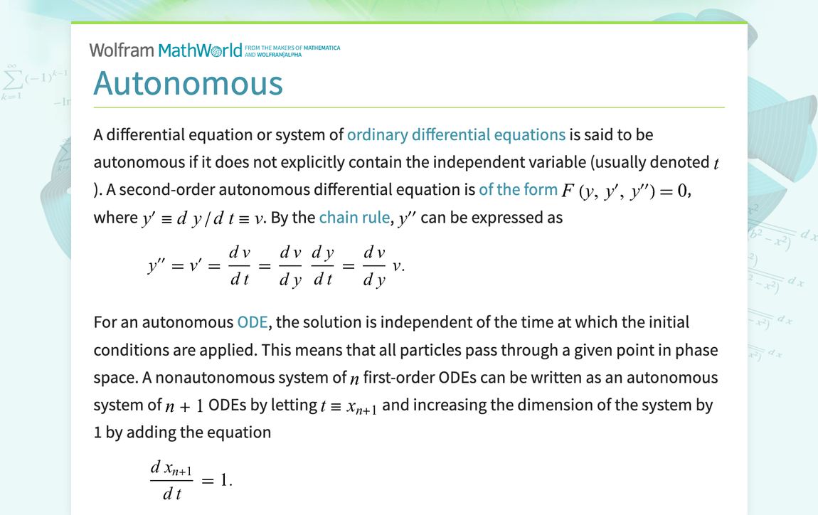 Autonomous -- from Wolfram MathWorld