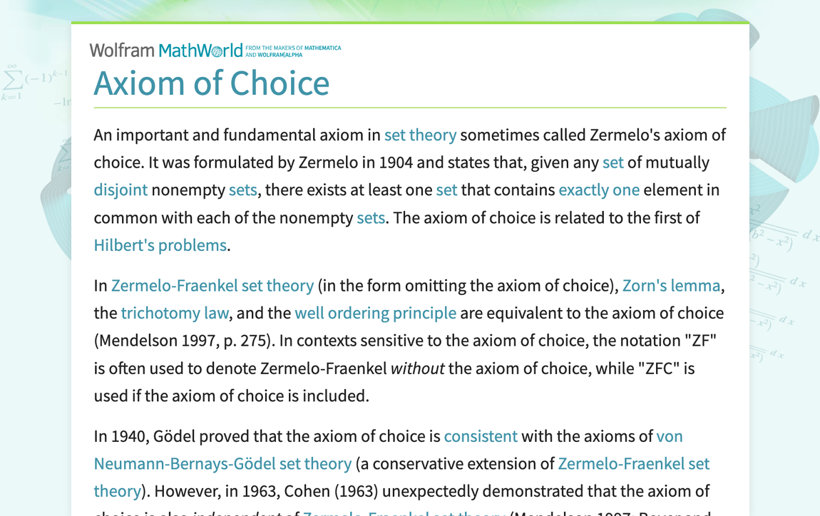 Axiom of Choice -- from Wolfram MathWorld
