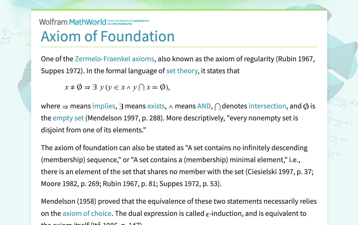 Axiom of Foundation -- from Wolfram MathWorld