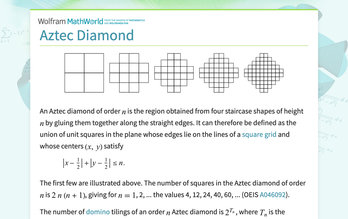 Aztec Diamond -- from Wolfram MathWorld