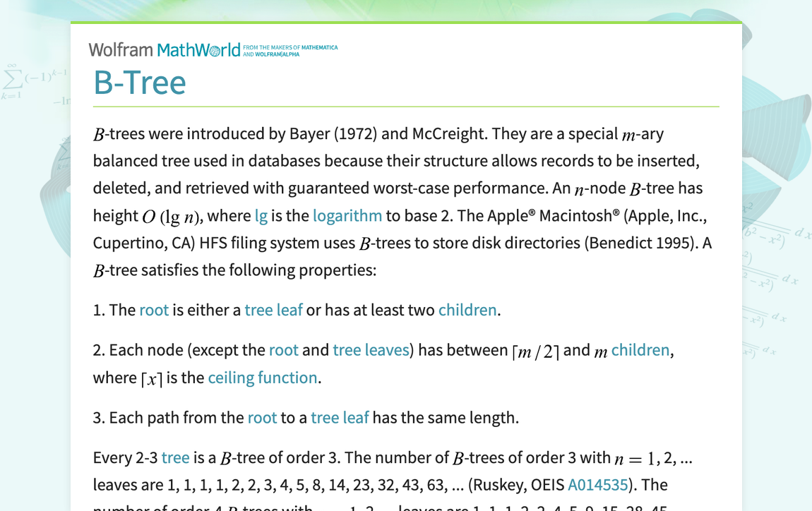 B-Tree -- from Wolfram MathWorld