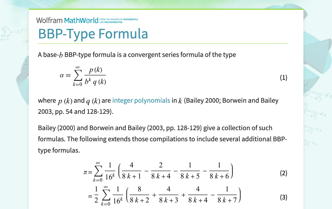 BBP-Type Formula -- from Wolfram MathWorld