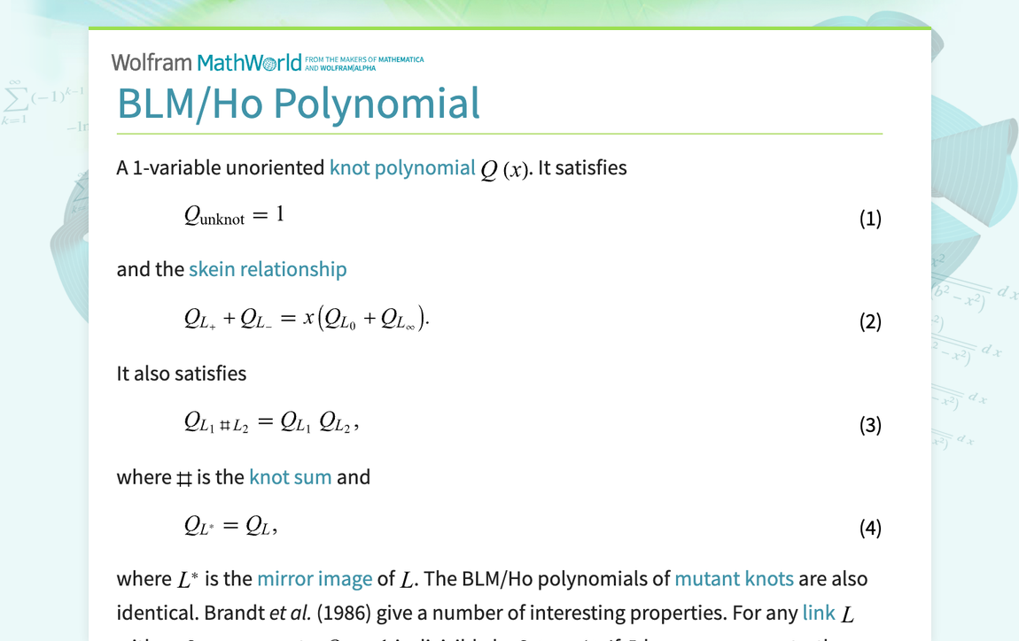 BLM/Ho Polynomial -- from Wolfram MathWorld
