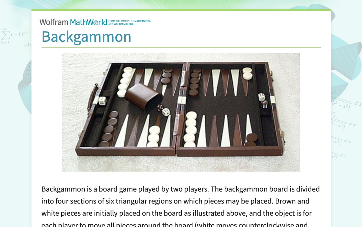 Backgammon -- from Wolfram MathWorld