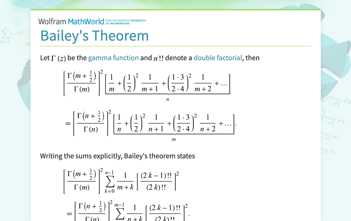 Bailey's Theorem -- from Wolfram MathWorld