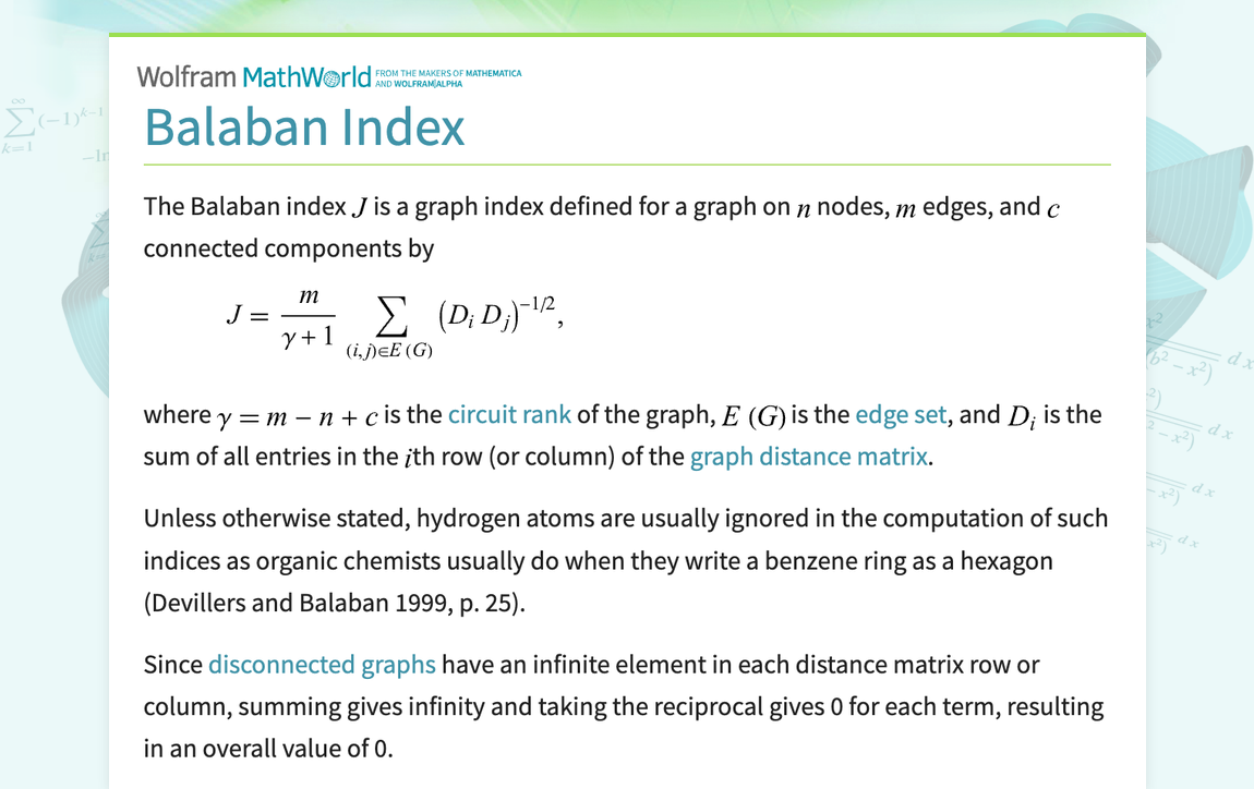Balaban Index -- from Wolfram MathWorld