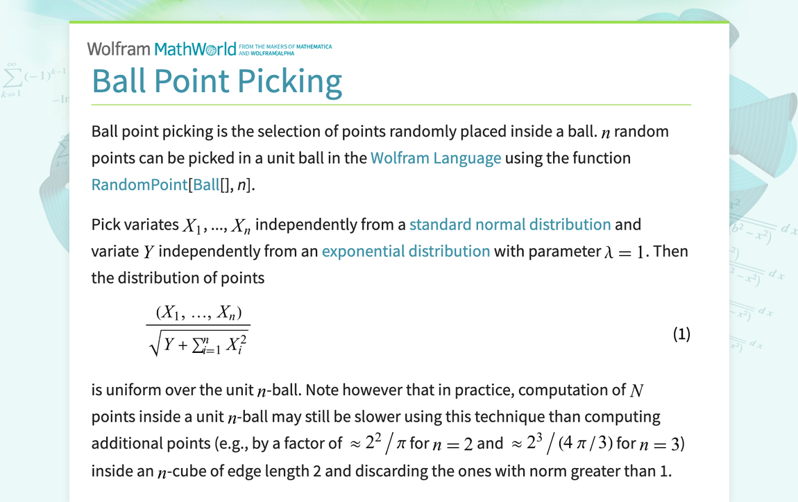 Ball Point Picking -- from Wolfram MathWorld