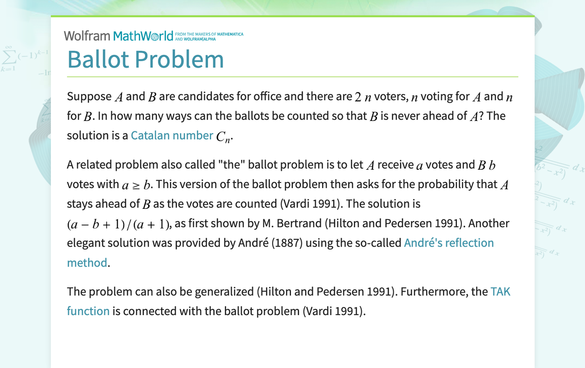Ballot Problem -- from Wolfram MathWorld
