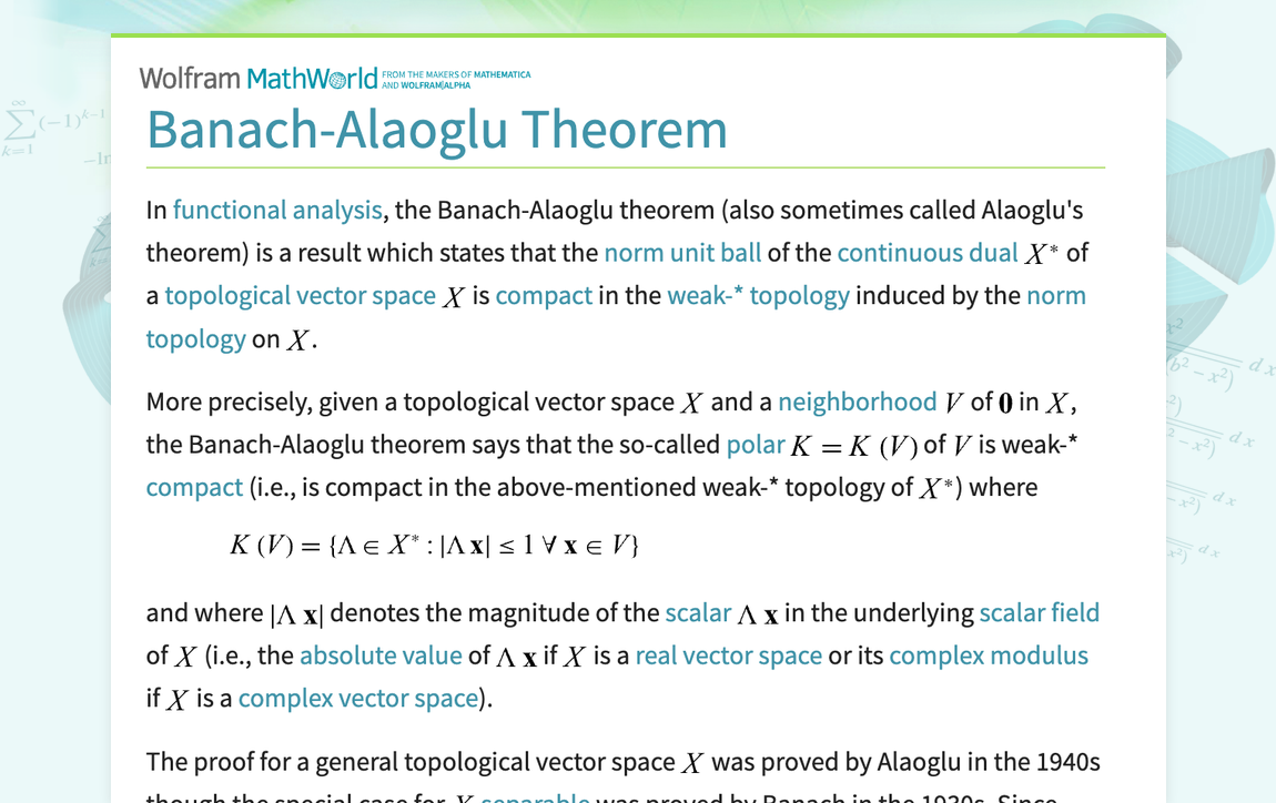 Banach-Alaoglu Theorem -- from Wolfram MathWorld