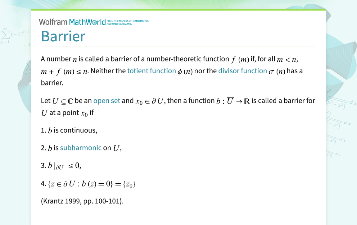 Barrier -- from Wolfram MathWorld