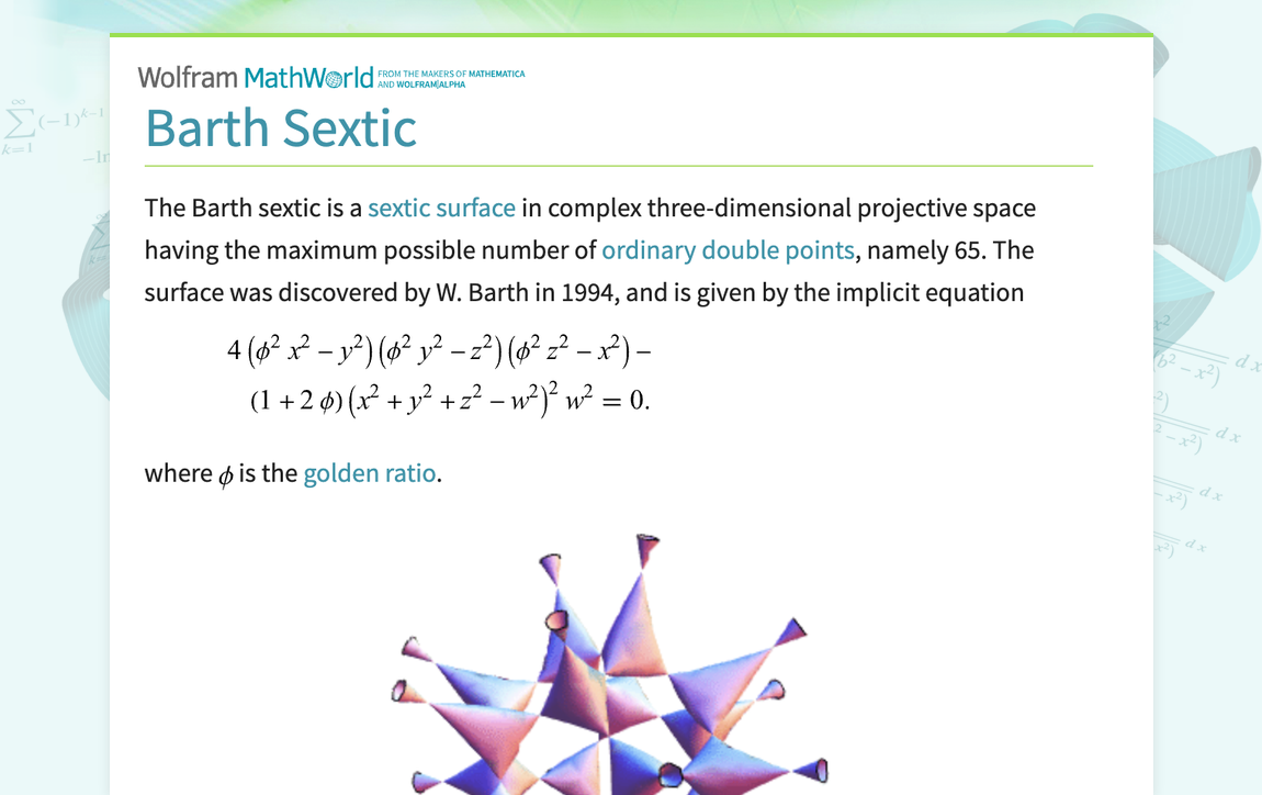 Barth Sextic -- from Wolfram MathWorld