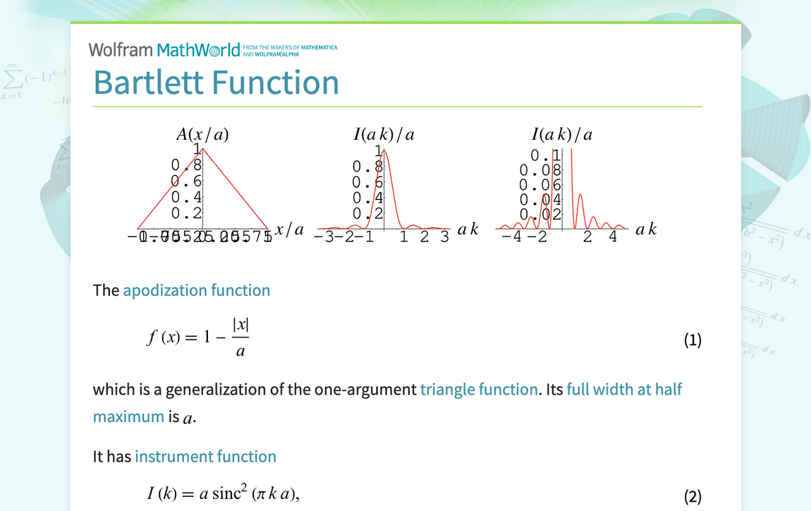 Bartlett Function -- from Wolfram MathWorld