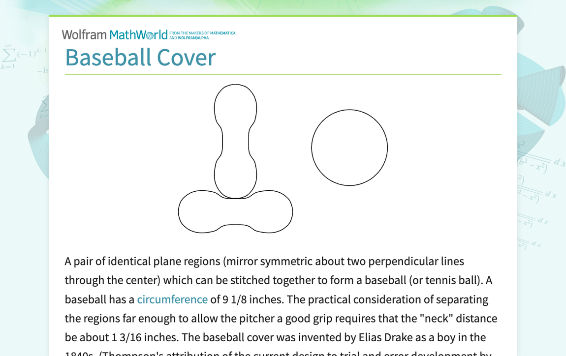 Baseball Cover -- from Wolfram MathWorld