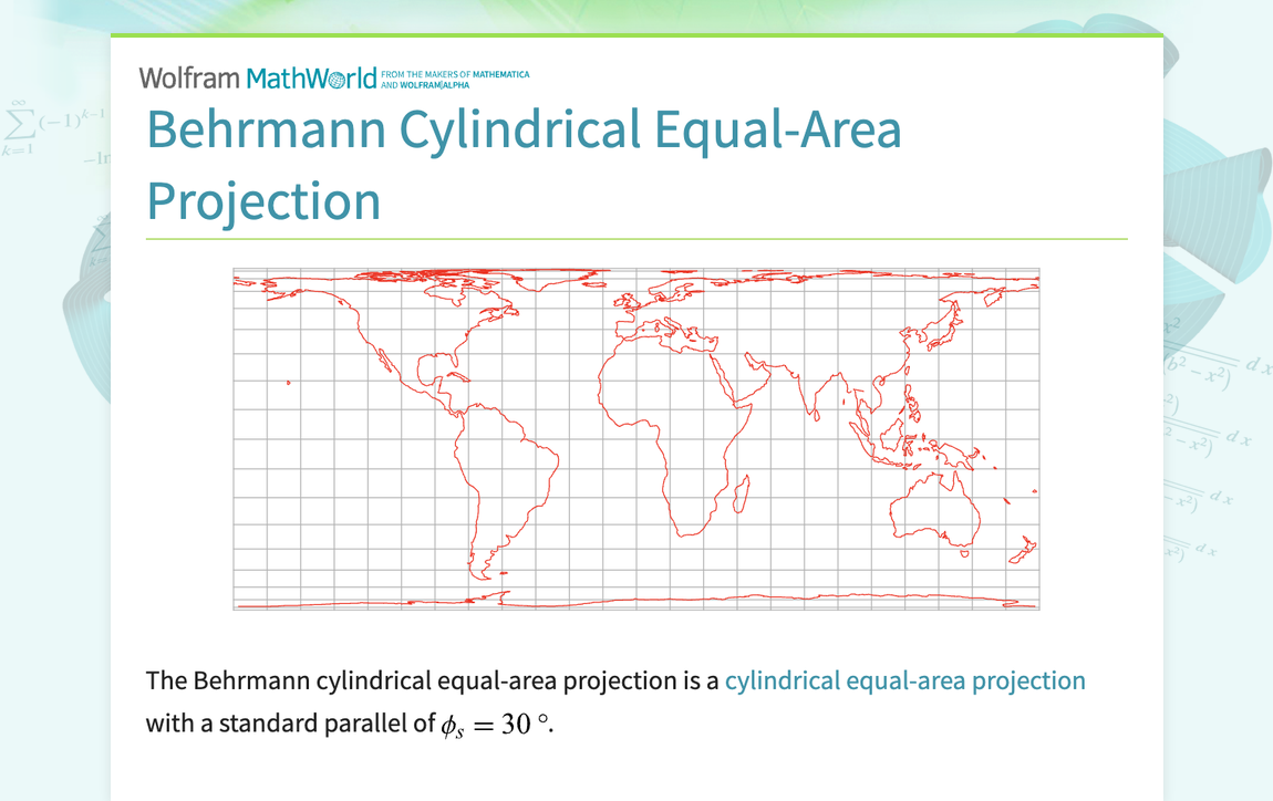 Behrmann Cylindrical Equal-Area Projection -- from Wolfram MathWorld