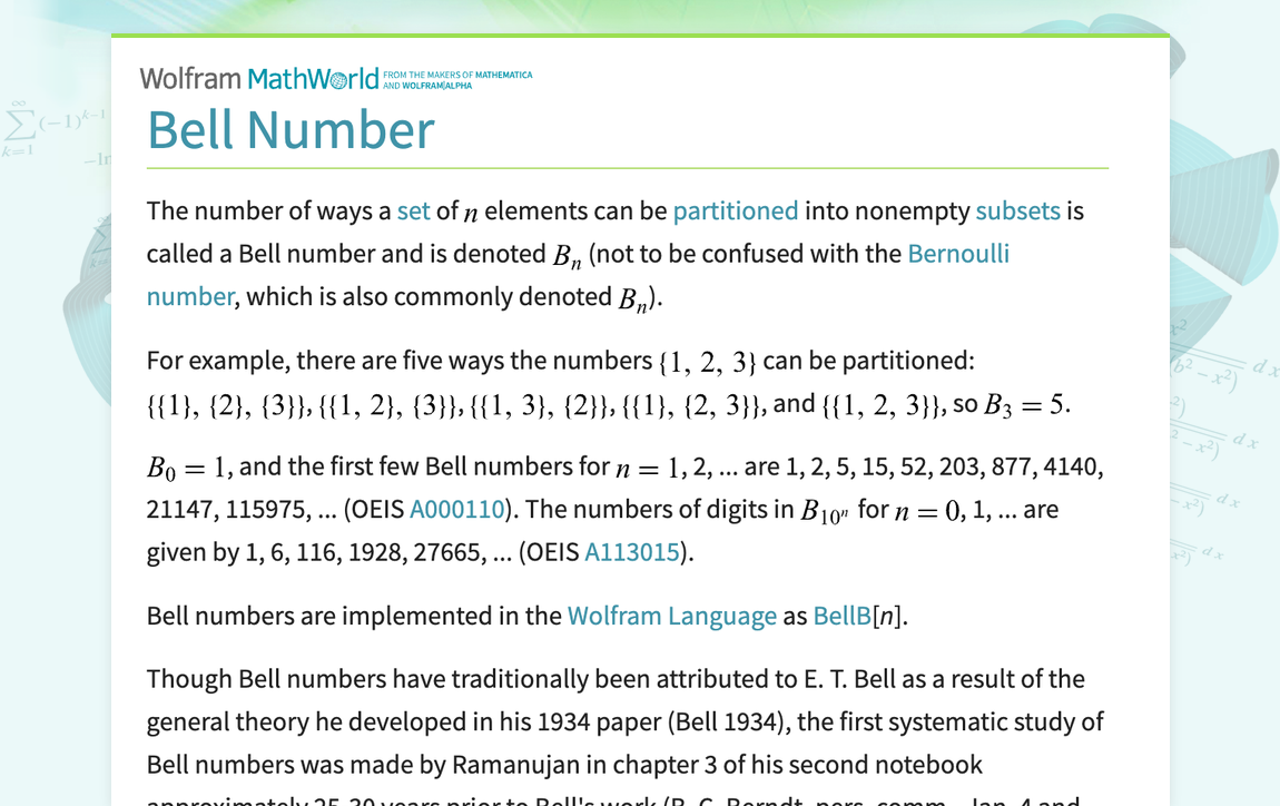 Bell Number -- from Wolfram MathWorld