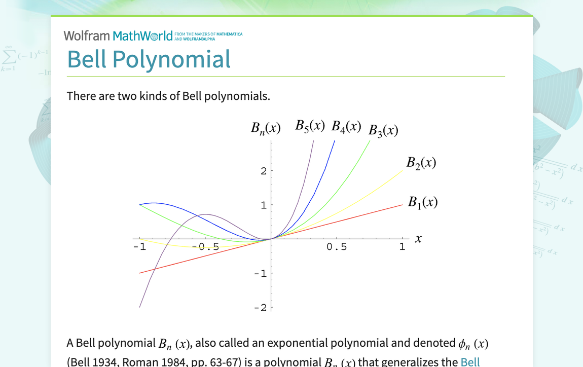 Bell Polynomial -- from Wolfram MathWorld