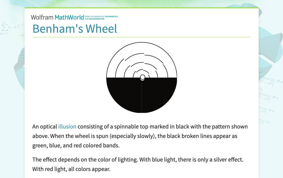 Benham's Wheel -- from Wolfram MathWorld