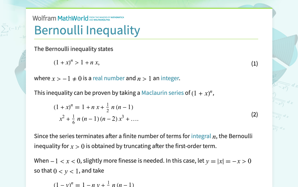 Bernoulli Inequality -- from Wolfram MathWorld