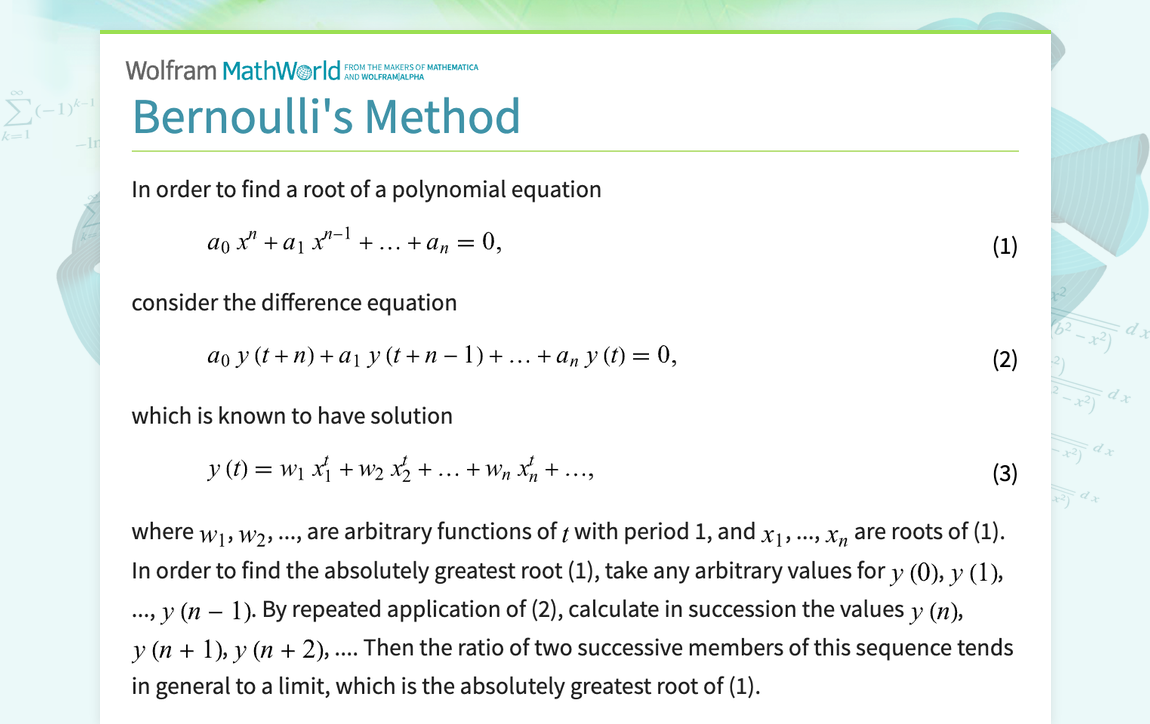 Bernoulli's Method -- from Wolfram MathWorld