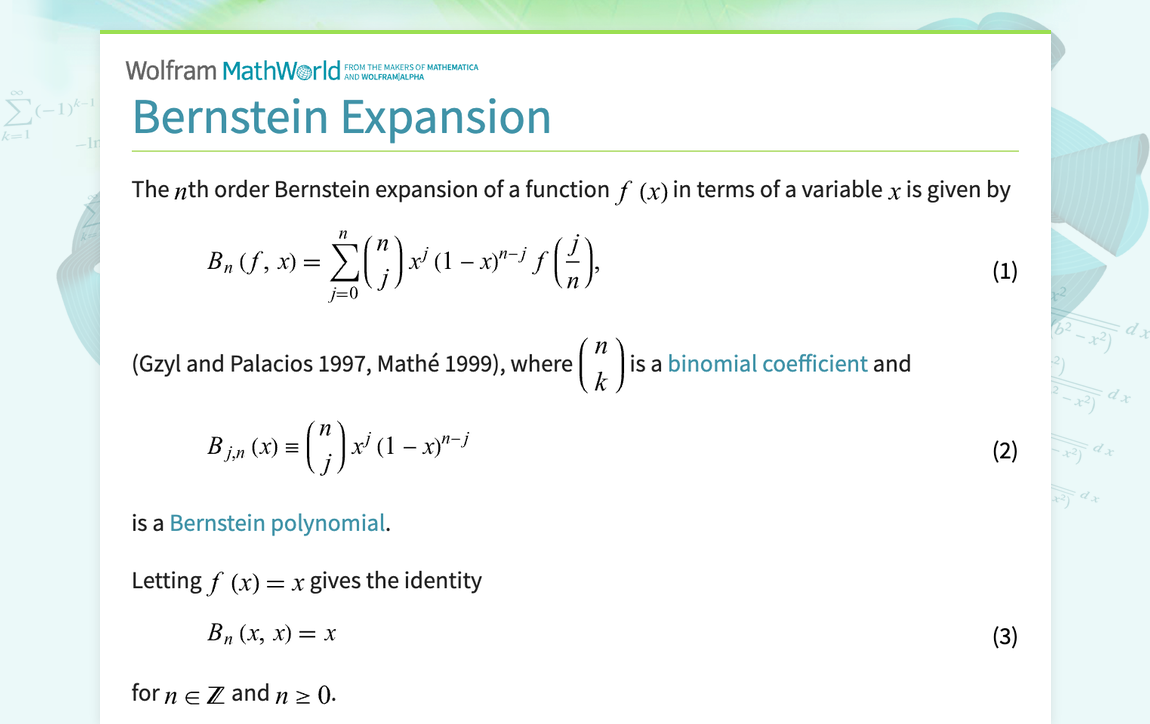 Bernstein Expansion -- from Wolfram MathWorld